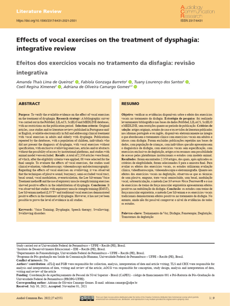 Effects of Vocal Exercises On The Treatment of Dysphagia - Integrative ...