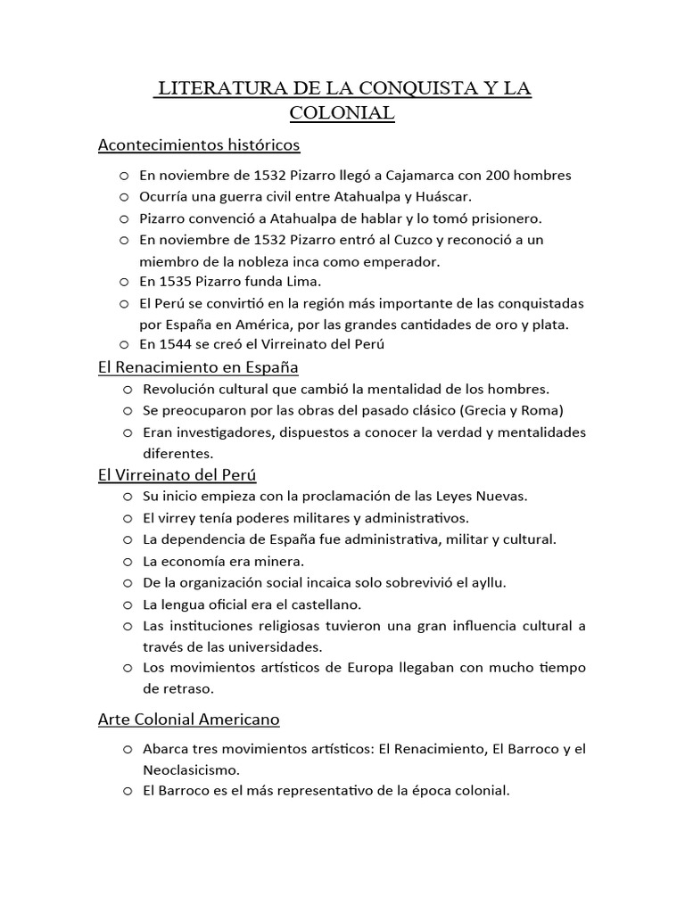 Literatura de La Conquista y La Colonial | PDF | Francisco Pizarro ...
