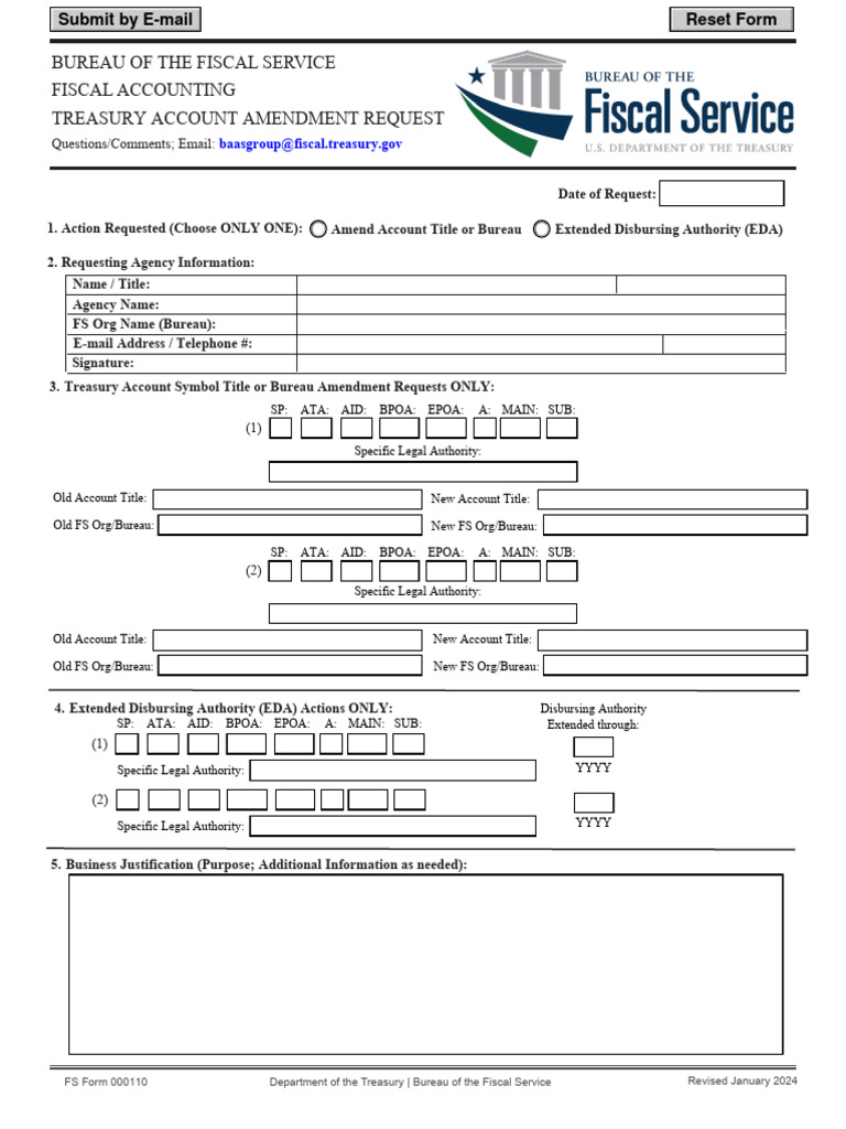 Treasury Account Amendment Request Form | PDF | Justice | Crime & Violence