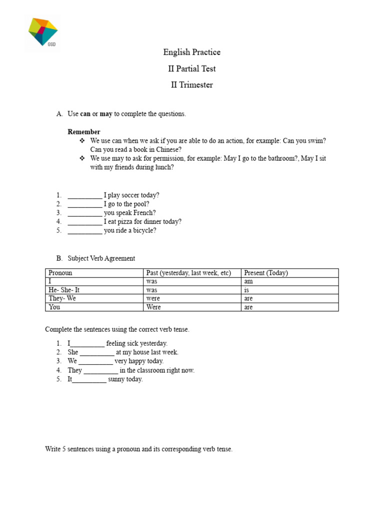 English Practice #1 II Partial Test | PDF | Verb | Linguistics