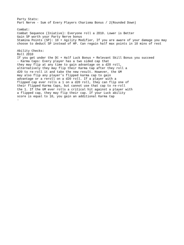 Fallout TTRPG Cheatsheet | PDF