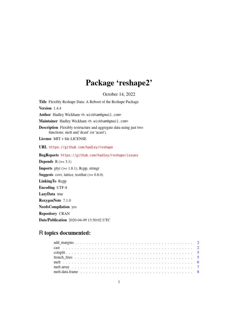 Reshape2 - R - Flexibly Reshape Data - A Reboot of The Reshape Package | PDF | Function ...