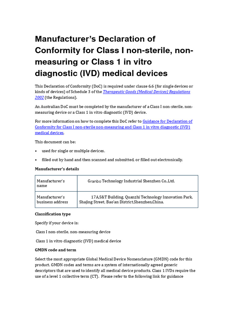 Manufacturer Signature Required. Template-Declaration-Conformity-Class1 ...