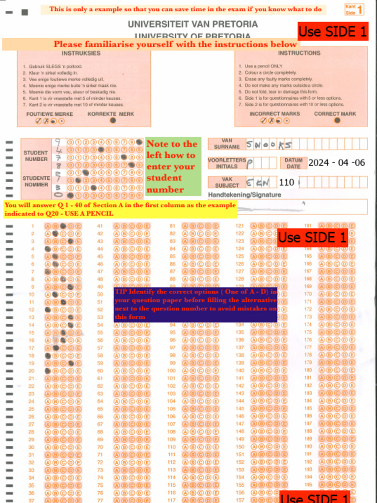 Answer Sheet MCQ EKN 110 | PDF