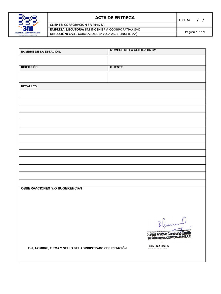 Acta Entrega Primax y 3M Ingeniería | PDF | Negocios