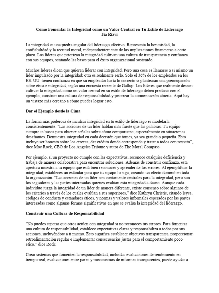 Cómo Fomentar La Integridad Como Un Valor Central en Tu Estilo de ...