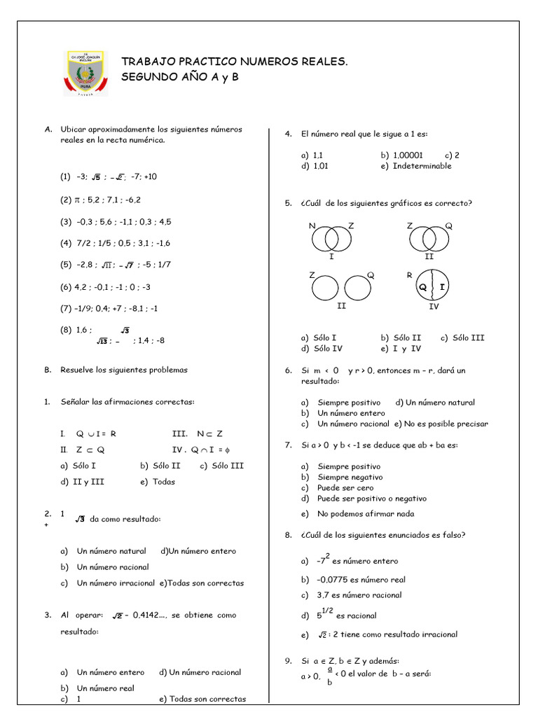 Ejercicios de Números Reales para Secundaria | PDF | Matemáticas ...