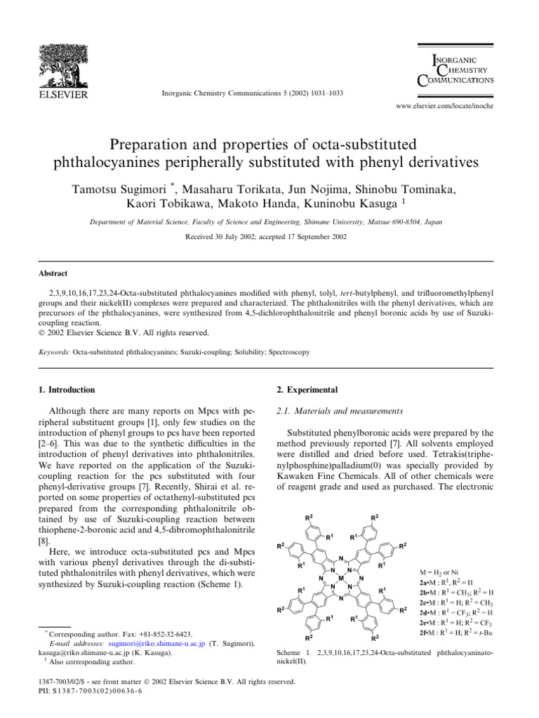 Preparation and Properties of Octa-Substituted | PDF | Organic ...