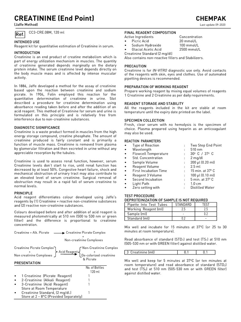 Creatinine Measurement Using Jaffe Method | PDF | Creatinine