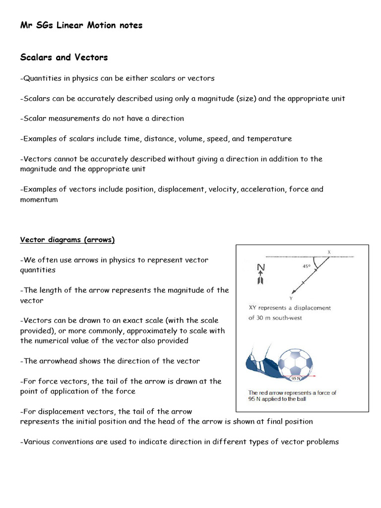 MR SGs Linear Motion Notes | PDF | Euclidean Vector | Velocity
