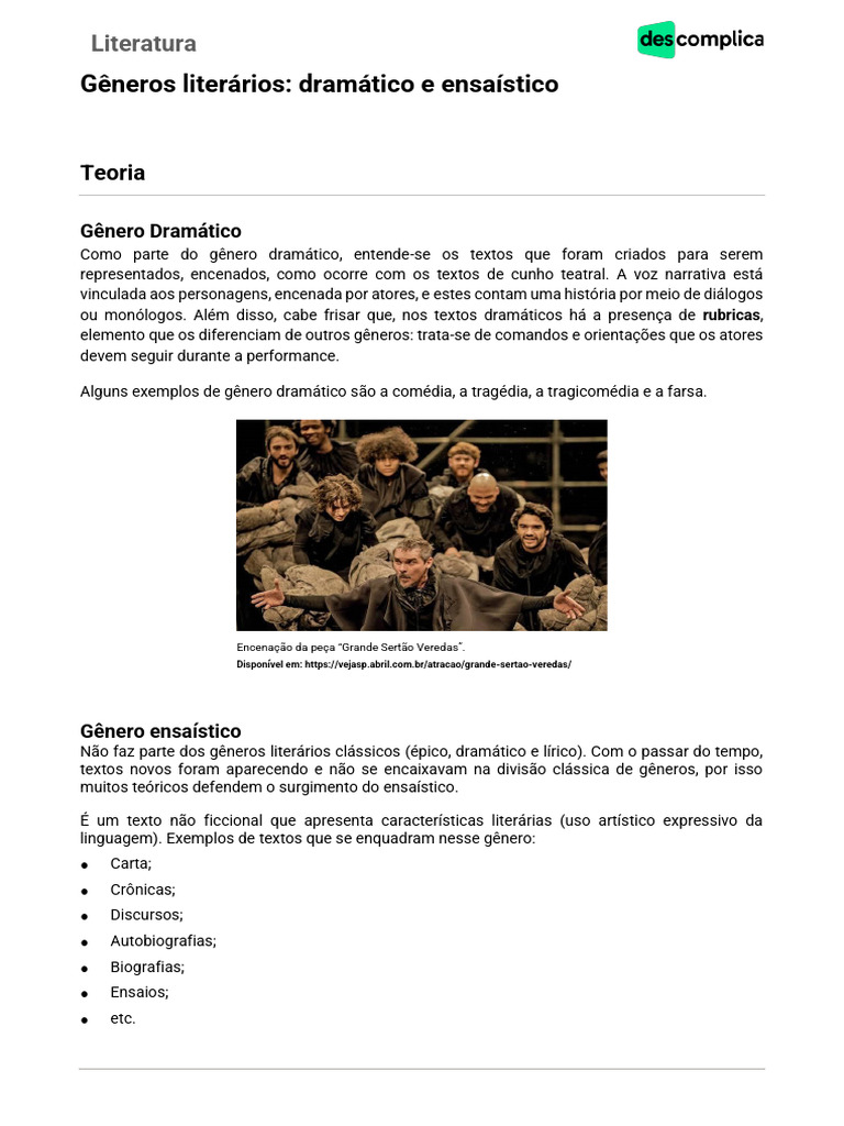 Gênero Dramático na Literatura | PDF | Teatro