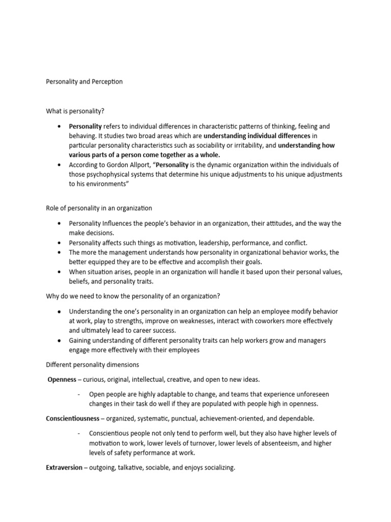 Personality and Perception - Principles of Management | PDF ...