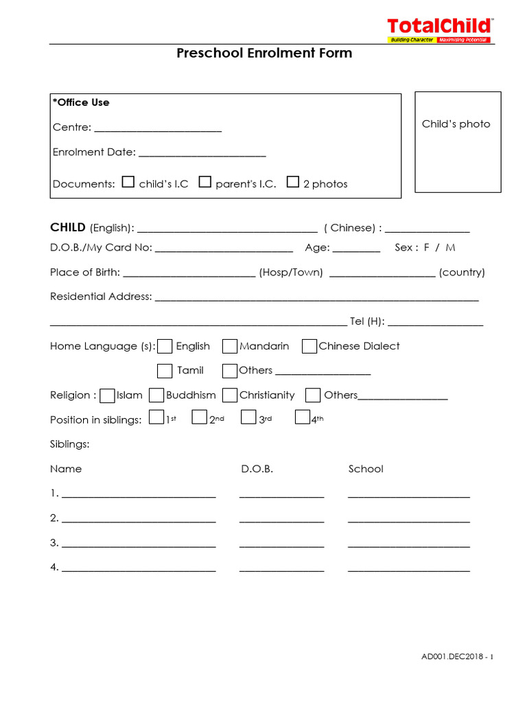 AD001 Preschool Enrolment | PDF | Preschool | Family