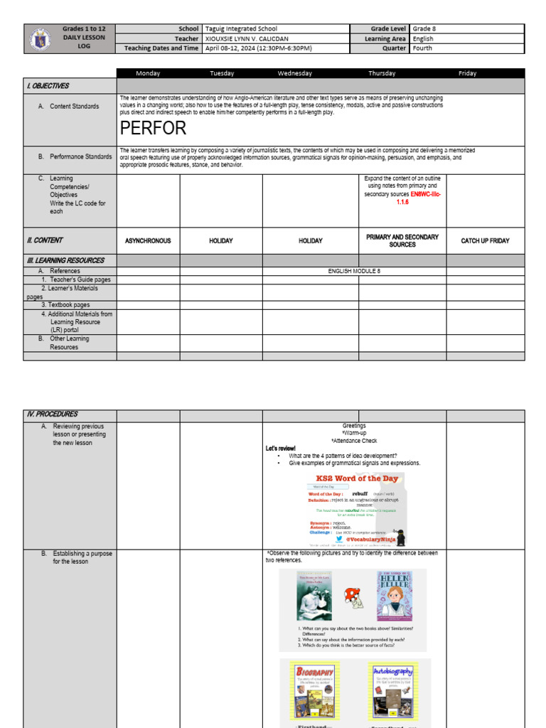 Q4 - W2 - Primary and Secondary Sources | PDF | Primary Sources | Learning