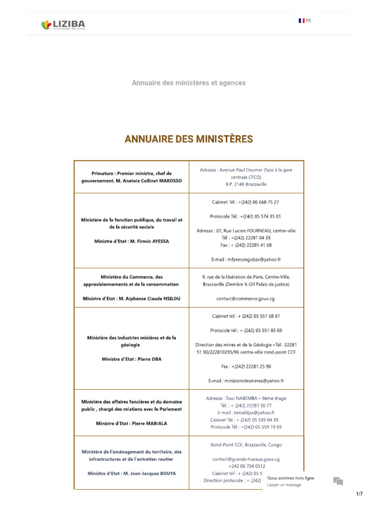 Annuaires Des Ministres | PDF