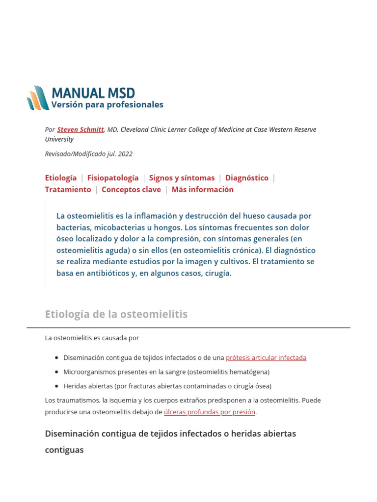 Osteomielitis - Trastornos de Los Tejidos Musculoesquelético y ...