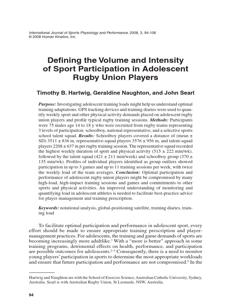 Defining The Volume and Intensity of Sport Participation in Adolescent ...
