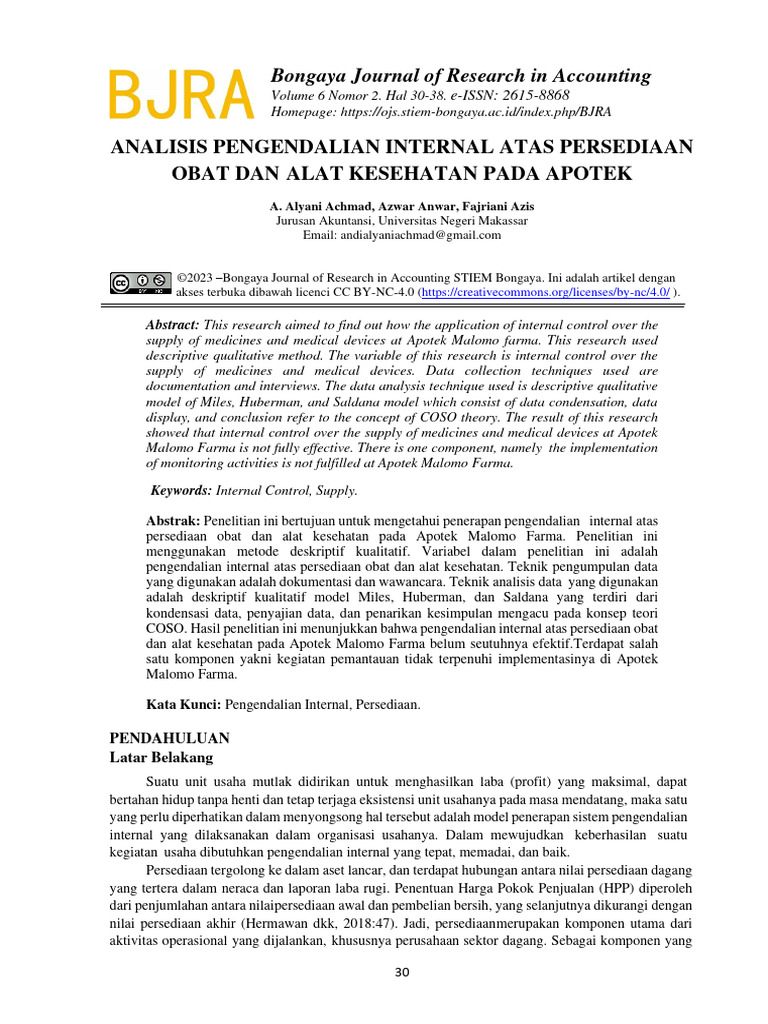 Analisis Pengendalian Internal Atas Persediaan Obat Dan Alat Kesehatan Pada Apotek | PDF | Bisnis