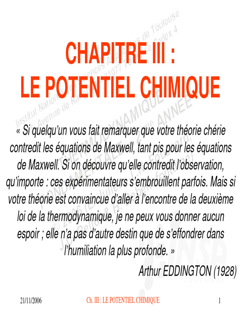 Comprendre le Potentiel Chimique | PDF | Enthalpie de changement d'état ...