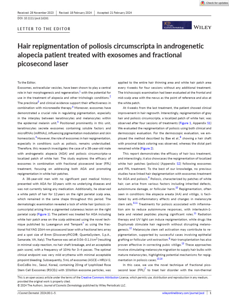 J of Cosmetic Dermatology 2024 Lueangarun Hair Repigmentation | PDF | Cell Biology | Biology
