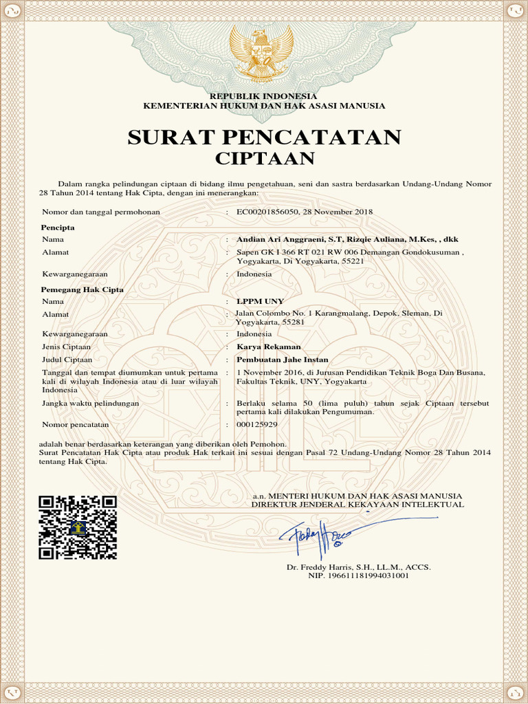 7. contoh sertifikat hak cipta video jahe instan | PDF