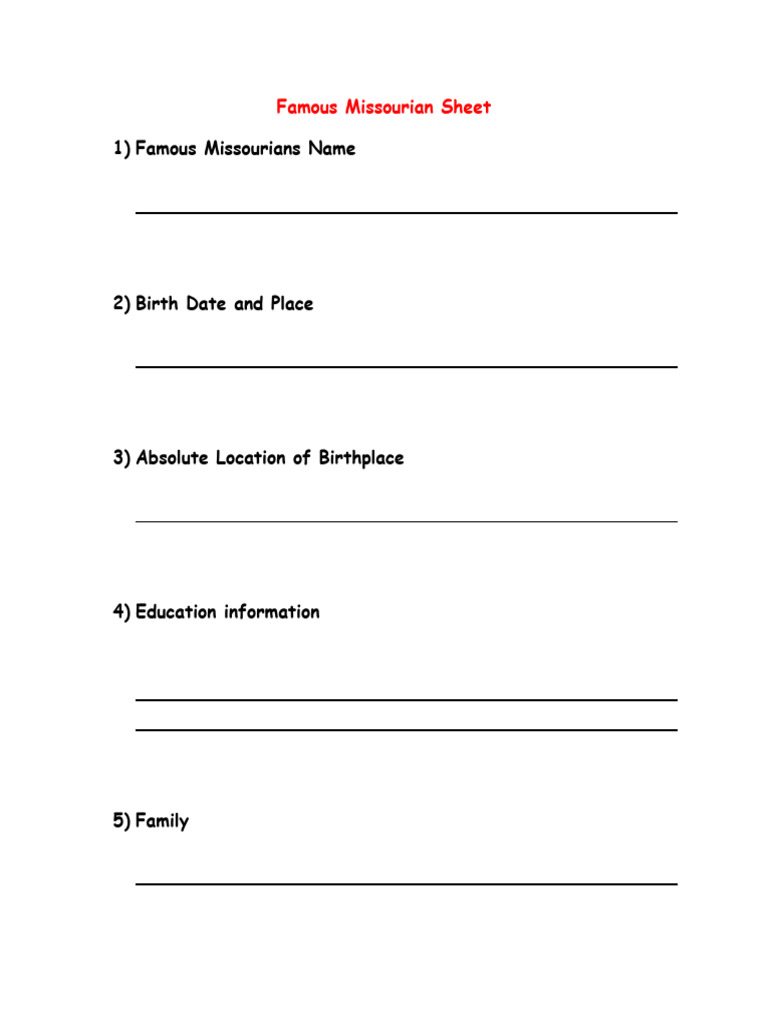 Famous Missouri An Information Sheet | PDF