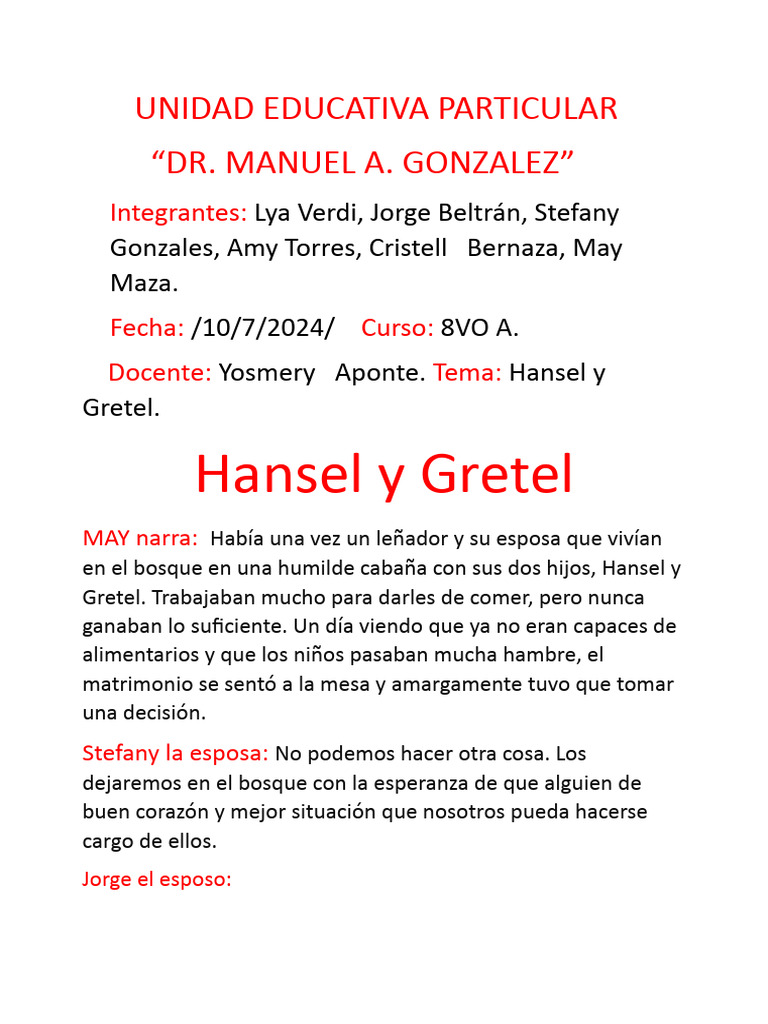 Cuento Hasel y Gretel | PDF