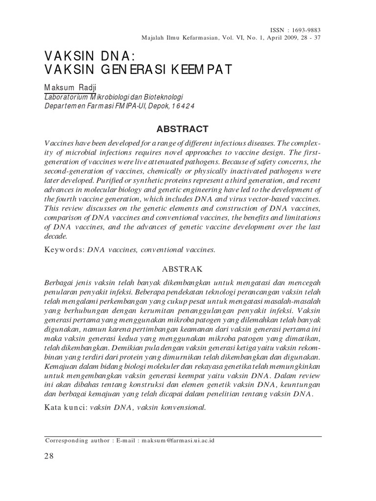 Vaksin DNA: Inovasi Vaksin Generasi Keempat | PDF