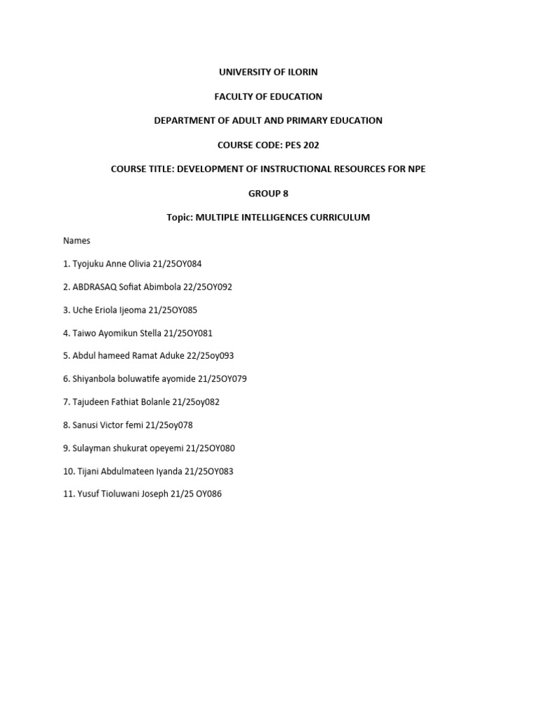 Multiple Intelligences Curriculum | PDF | Learning | Creativity