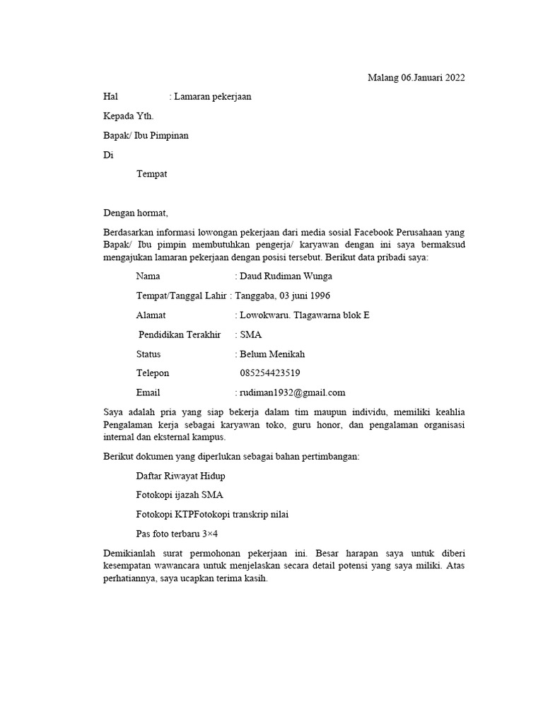 Surat Lamaran | PDF | Karier & Perkembangan