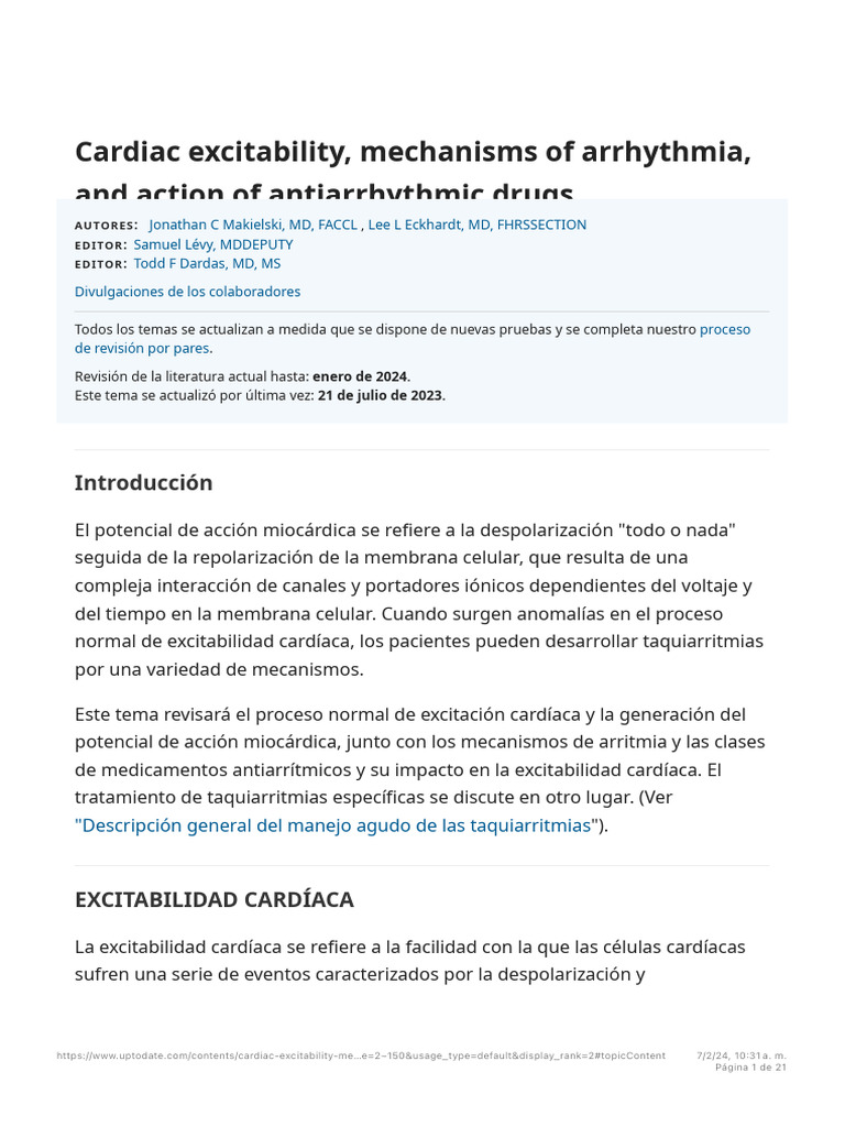 Excitabilidad Cardíaca, Mecanismos de Arritmia y Acción de Los ...