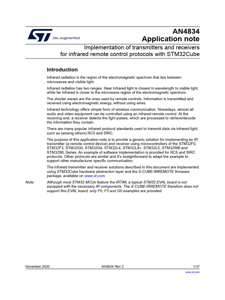 An4834 Implementation of Transmitters and Receivers For Infrared Remote ...