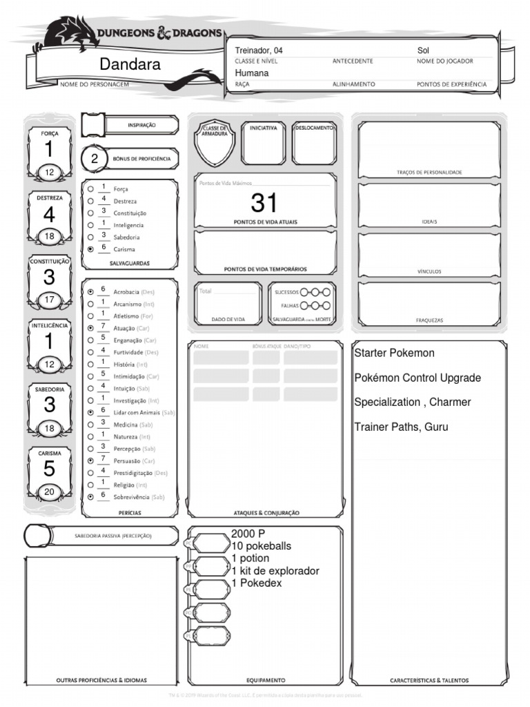 Dandara Ficha Pokemon | PDF