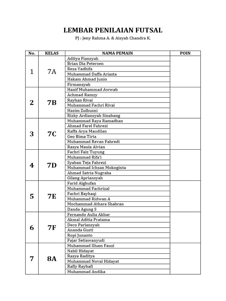 Lembar Penilaian Futsal | PDF