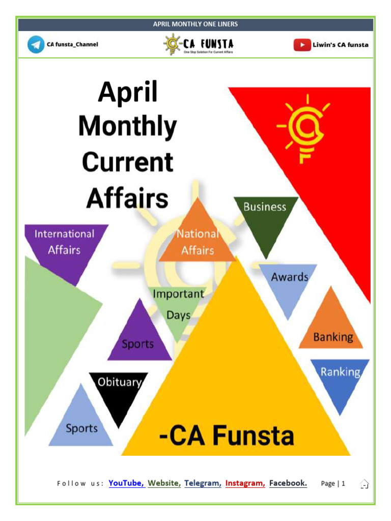 April Monthly One Liners | PDF | Reserve Bank Of India | Satellite