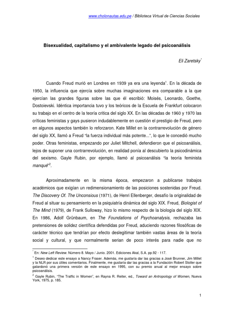 Zaretsky Eli Bisexualidad, Capitalismo y El Ambivalente Legado Del ...