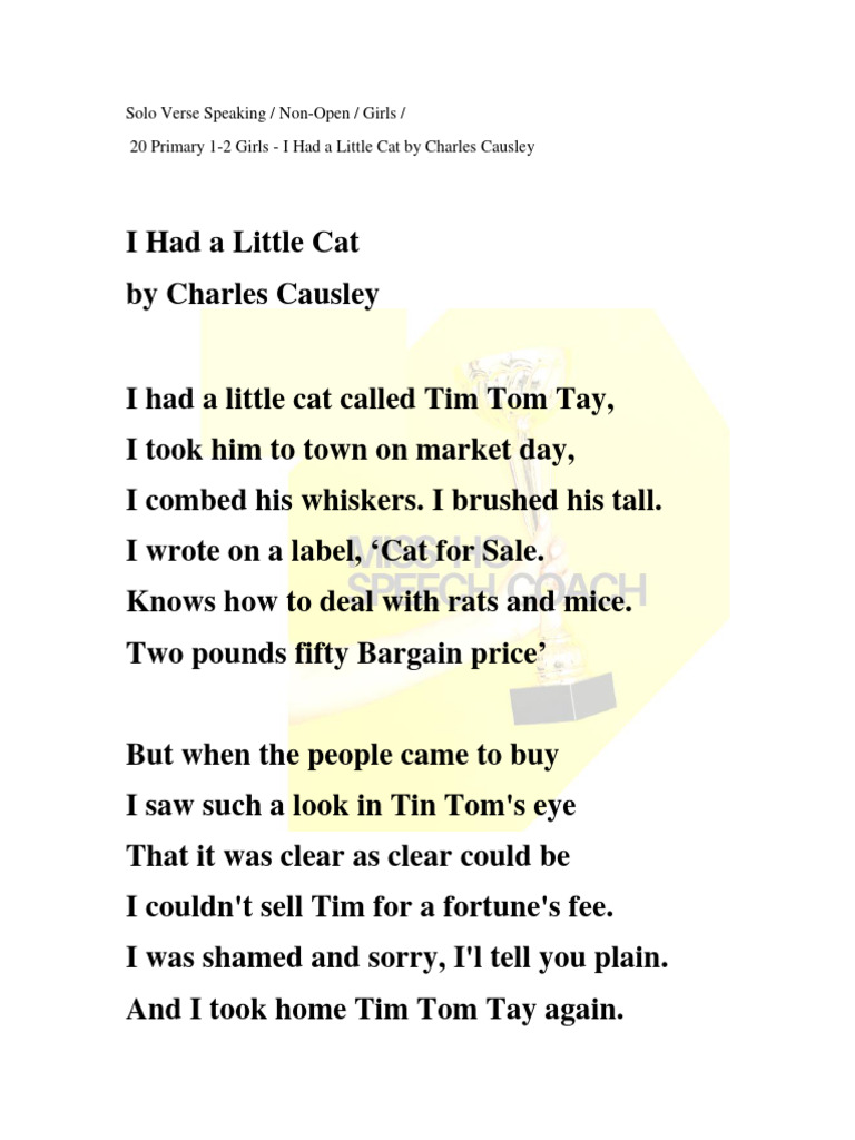 Solo Verse Speaking, Non-Open Primary 1 and 2, Girls | PDF