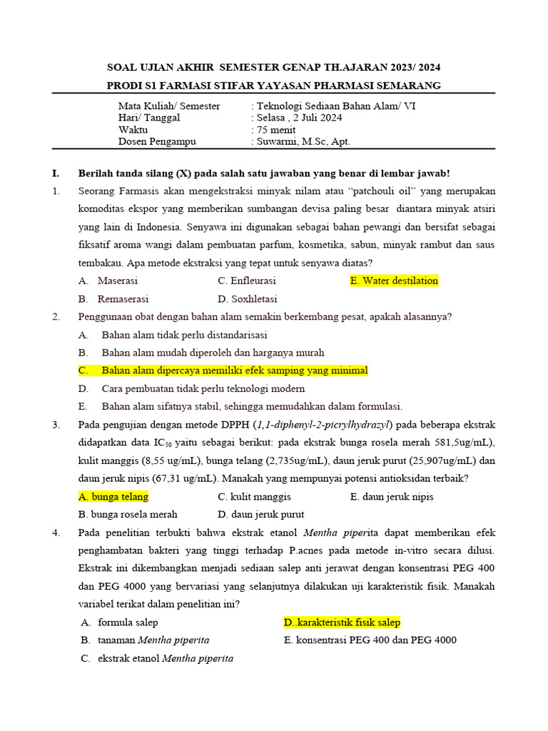Soal Uas Tsba 2024-Bu Mamik Answer | PDF | Pengembangan Diri | Sains & Matematika