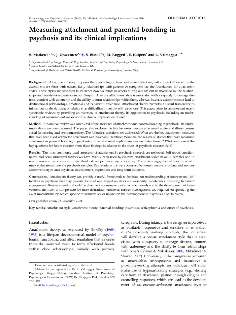 Attachment and Psychosis: Clinical Insights | PDF | Attachment Theory ...