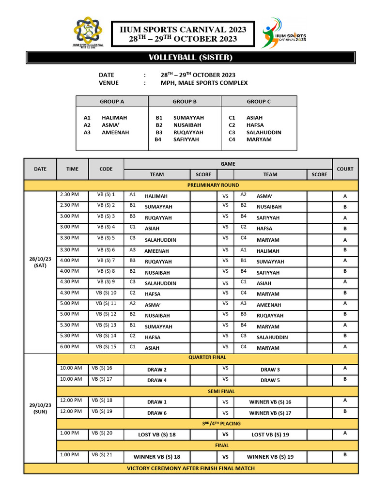ISC2023 - JADUAL VOLLEYBALL SR. | PDF