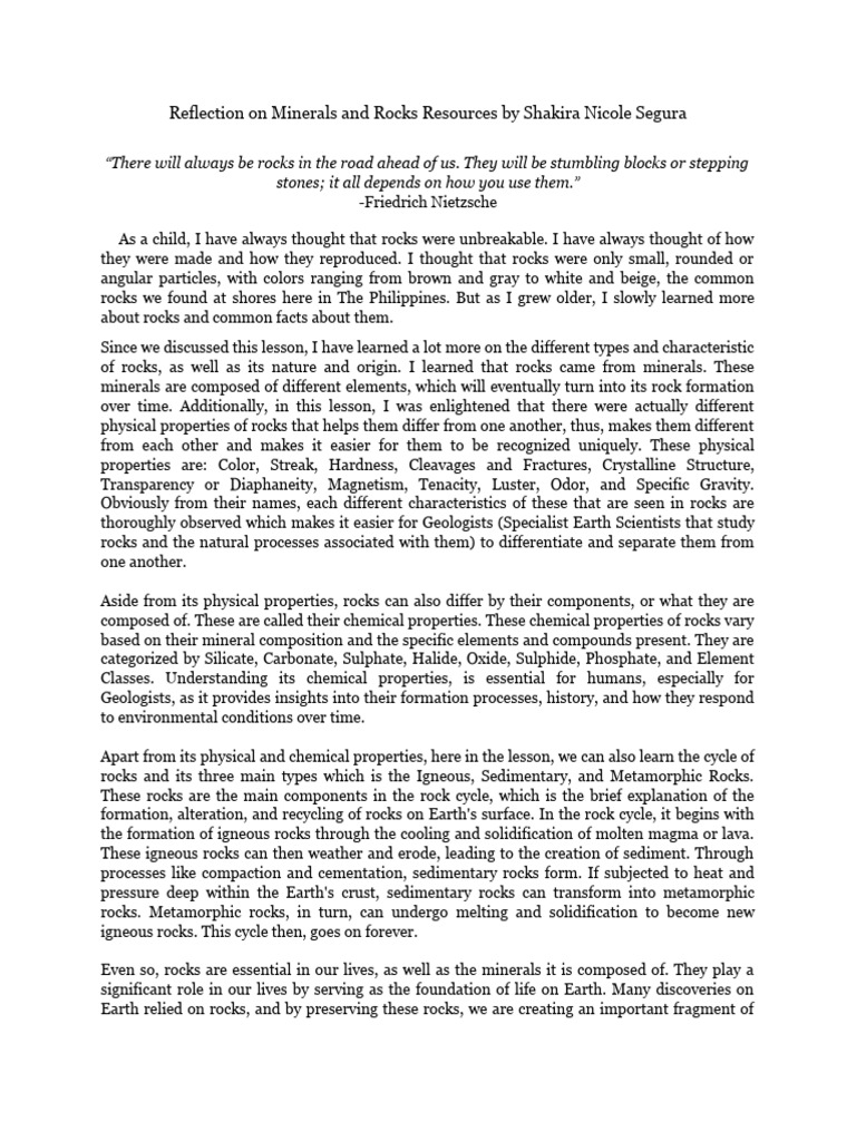 Reflection On Minerals and Rocks Resources by Shakira Nicole Segura ...