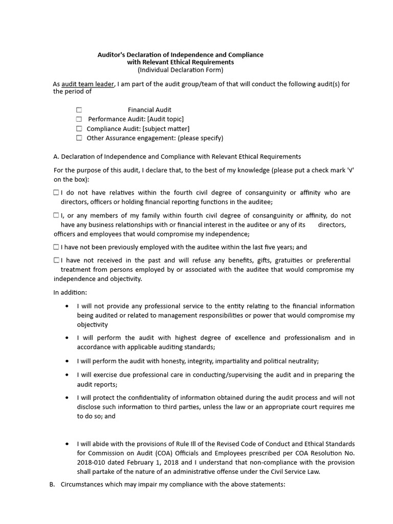 Auditors Declaration Sample | PDF | Audit | Business