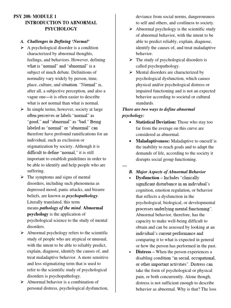 Module 1 Introduction To Abnormal Psychology | PDF | Mental Disorder | Abnormal Psychology