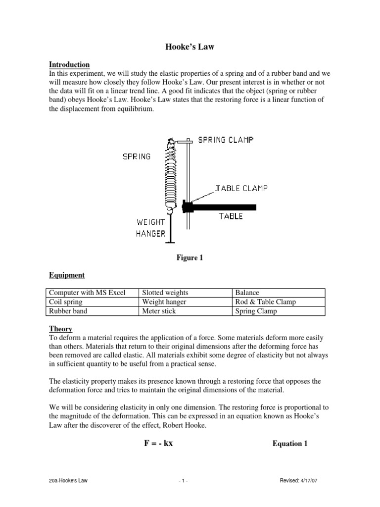 Hooke's Law Experiment Guide | PDF | Elasticity (Physics) | Force