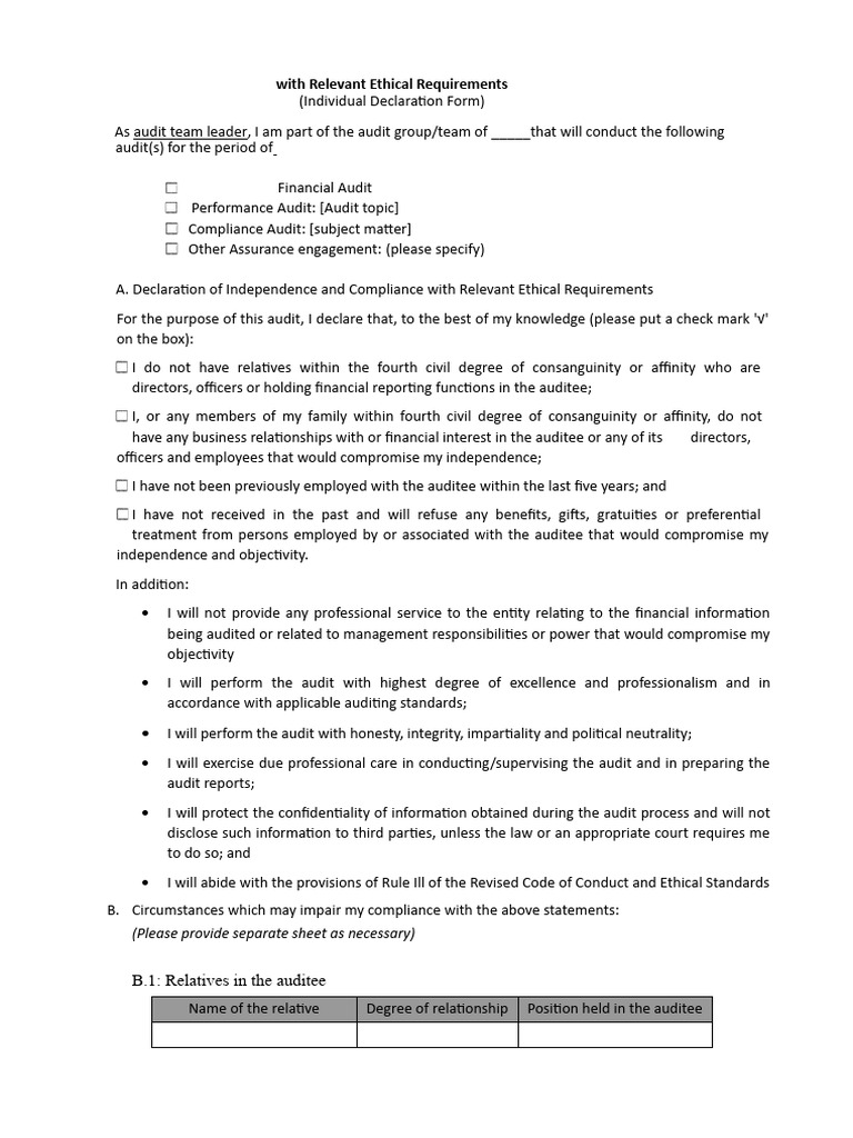 Auditors Declaration Sample | PDF | Audit | Justice
