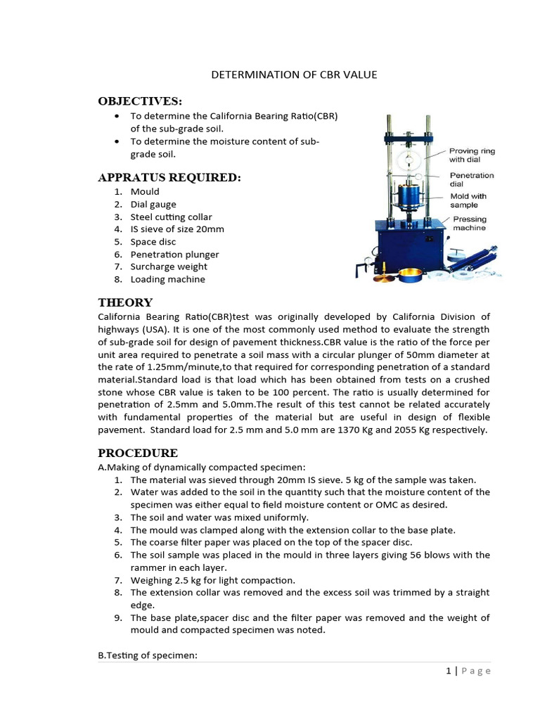 Determination of CBR Value | PDF | Technology & Engineering
