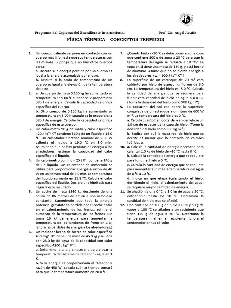 Problemas de Física Térmica - Conceptos Termicos | PDF | Calor | Agua