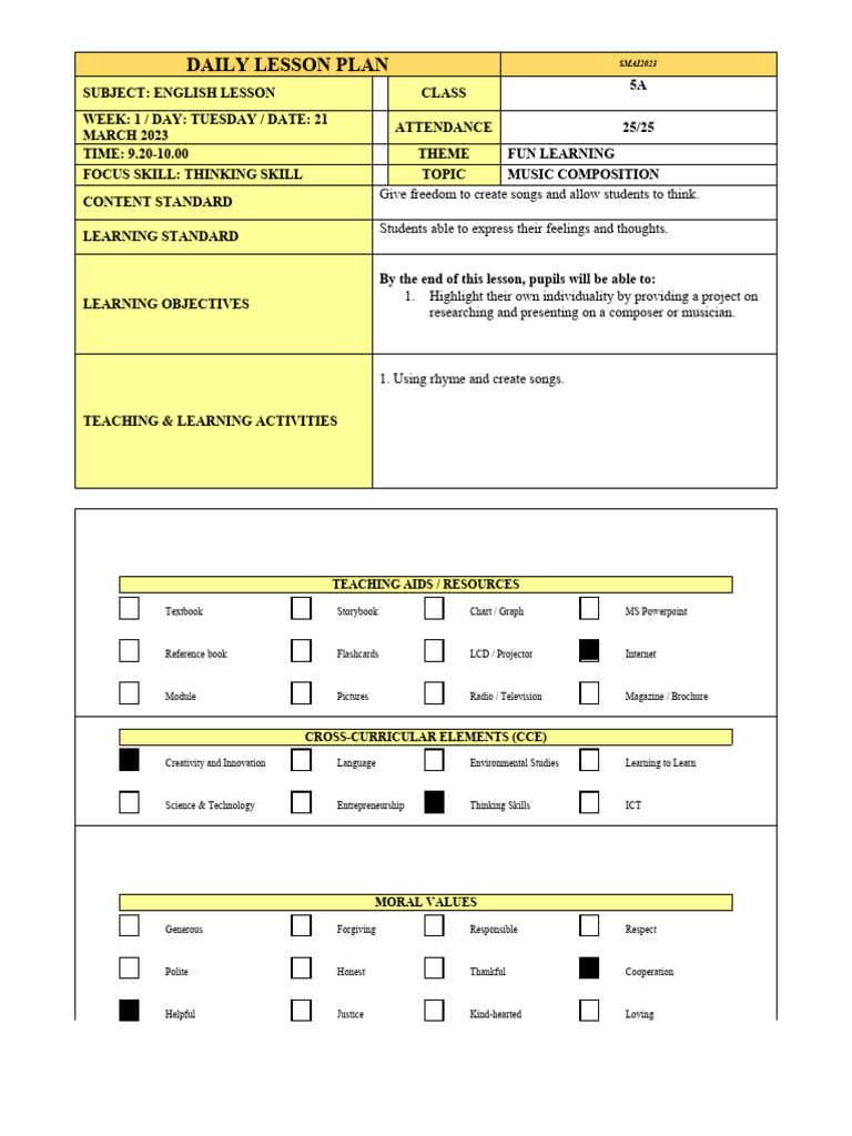 Daily Lesson Plan Template | PDF | Lesson Plan | Cognition