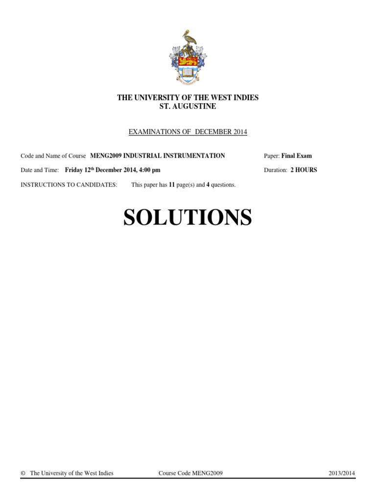 MENG 2009 2015 Past Paper Final Solutions | PDF | Pressure Measurement | Pressure