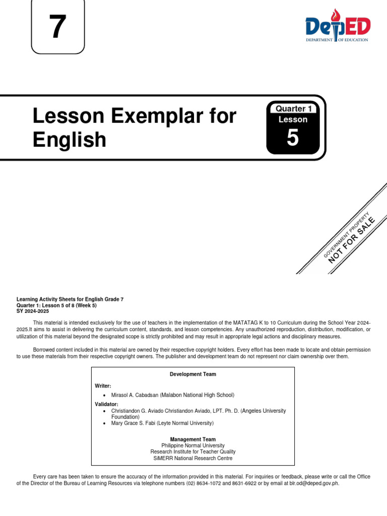 Q1 - LE - English 7 - Lesson 5 - Week 5 | PDF | Poetry | Narrative